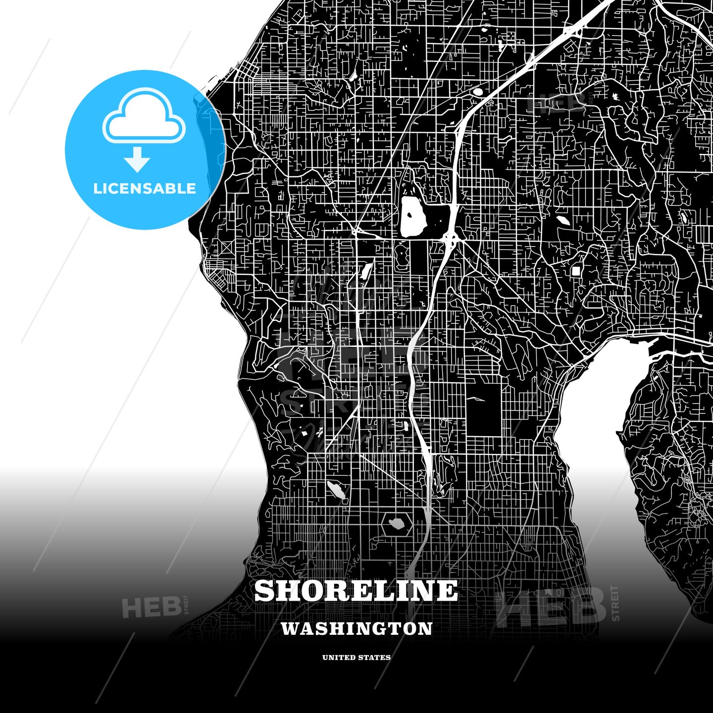 Black Map Poster Template Of Shoreline, Washington, Usa – HEBSTREITS