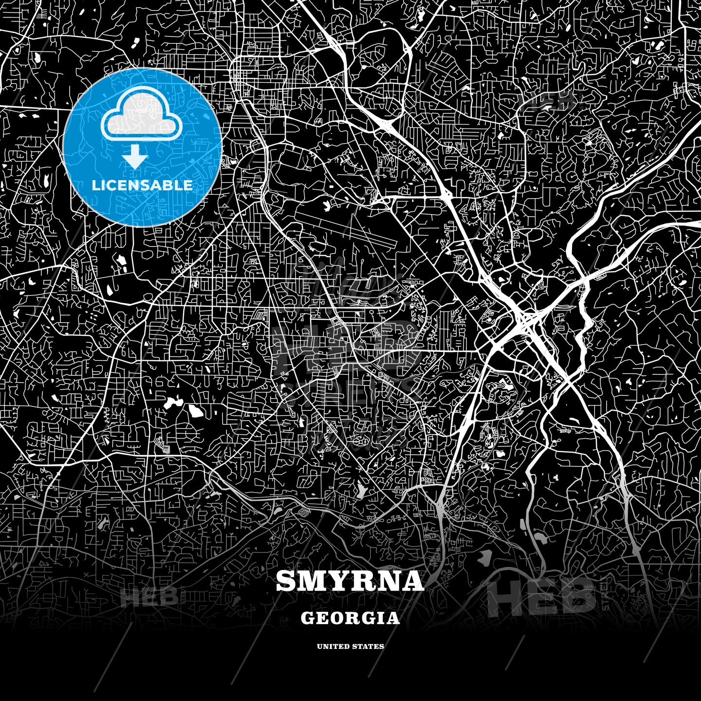 Black Map Poster Template Of Smyrna, Georgia, Usa – HEBSTREITS