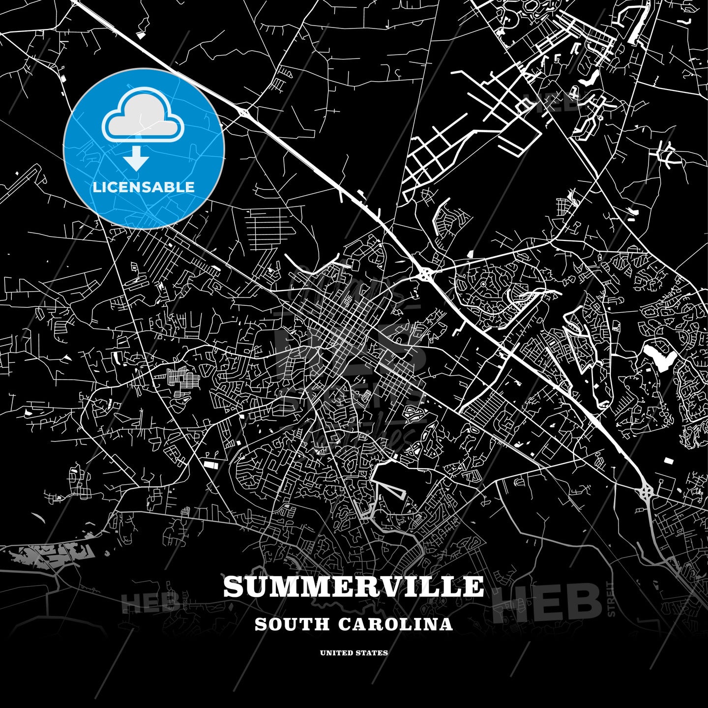 Black Map Poster Template Of Summerville, South Carolina, Usa – HEBSTREITS