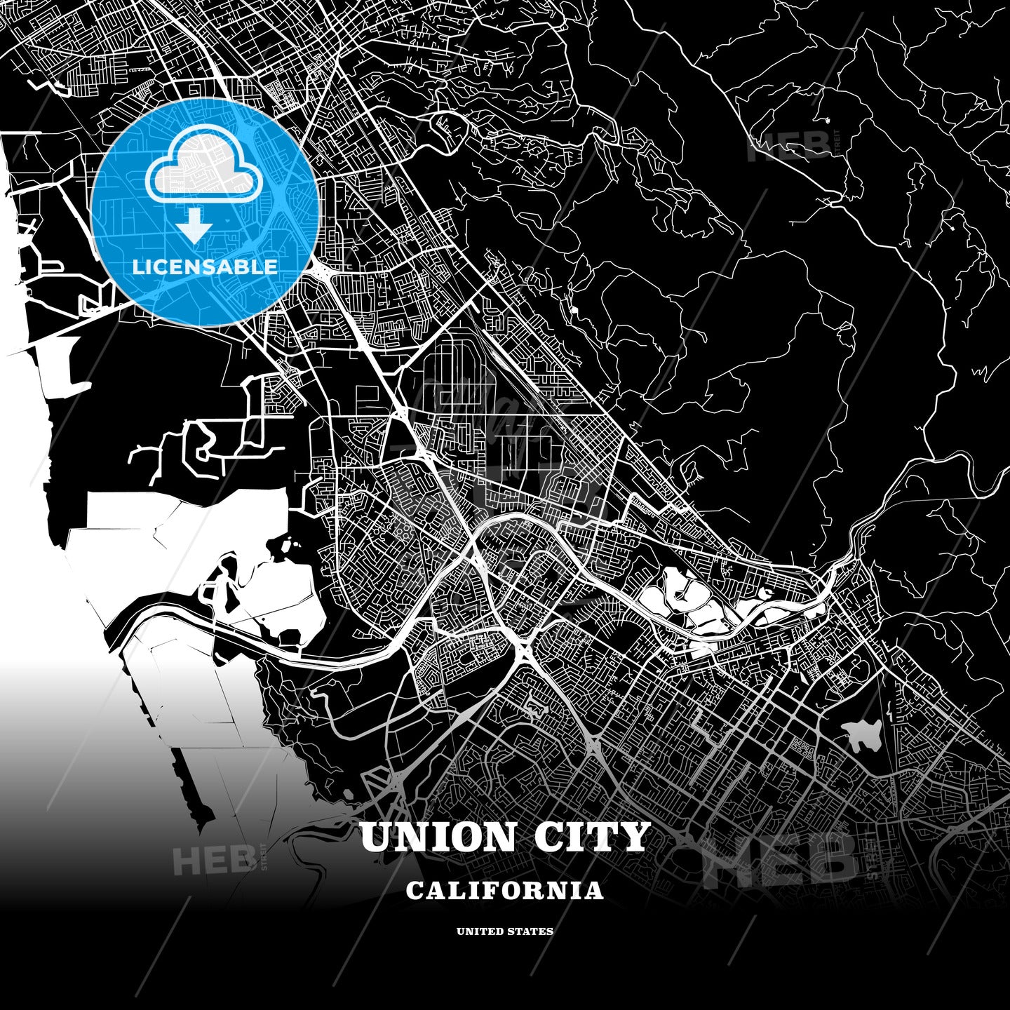 Black Map Poster Template Of Union City, California, Usa – HEBSTREITS