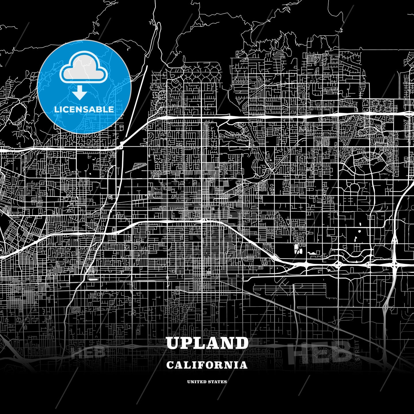 Black Map Poster Template Of Upland, California, Usa – HEBSTREITS