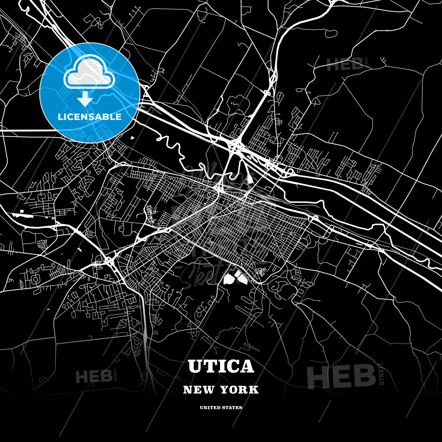 Black Map Poster Template Of Utica, New York, Usa – HEBSTREITS