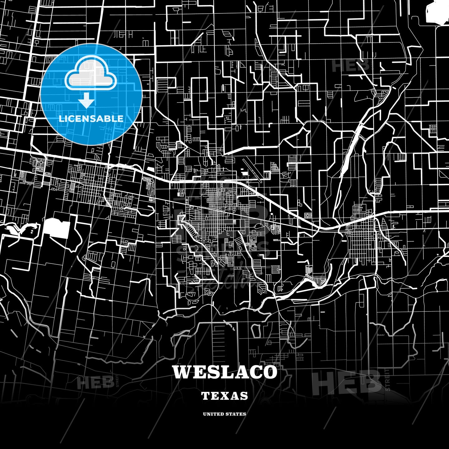 Black Map Poster Template Of Weslaco, Texas, Usa – HEBSTREITS