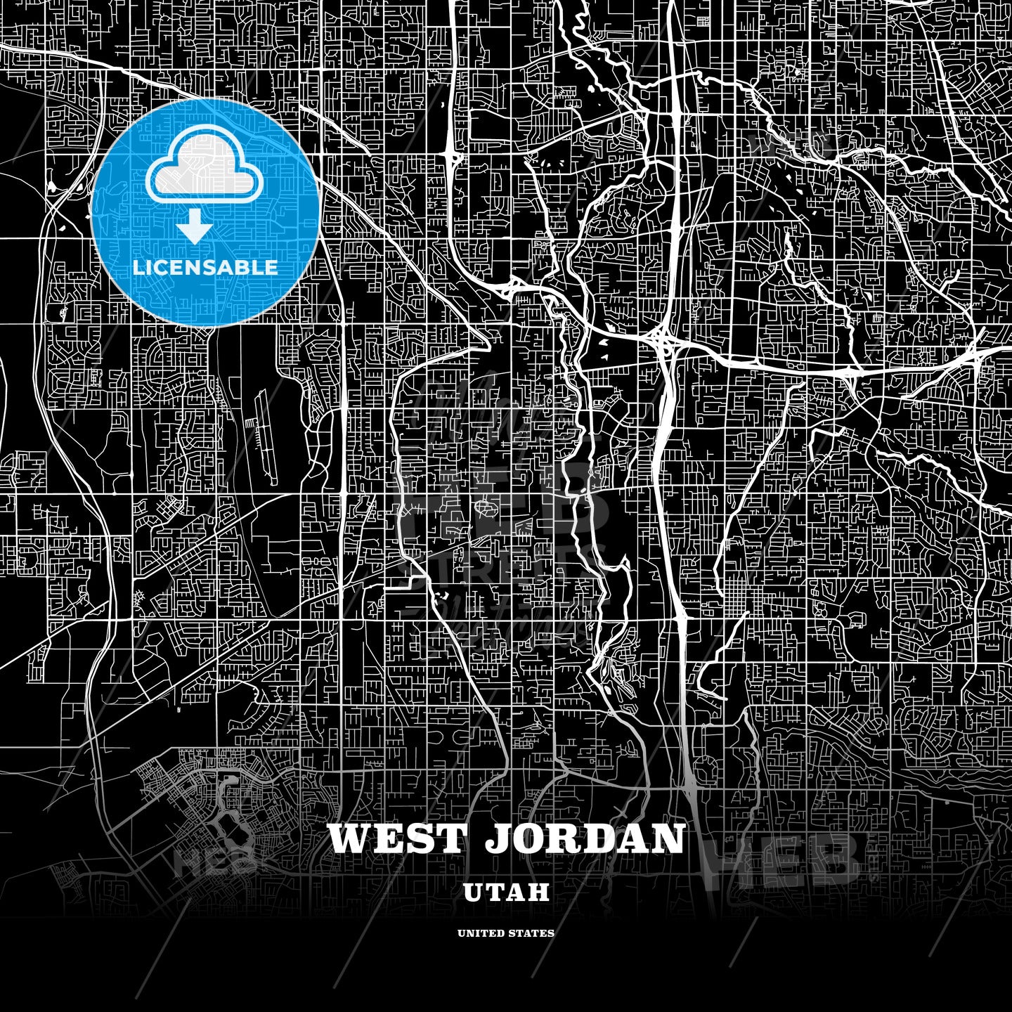 Black Map Poster Template Of West Jordan, Utah, Usa – HEBSTREITS