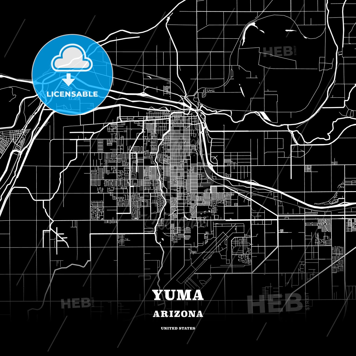 Black Map Poster Template Of Yuma, Arizona, Usa – HEBSTREITS