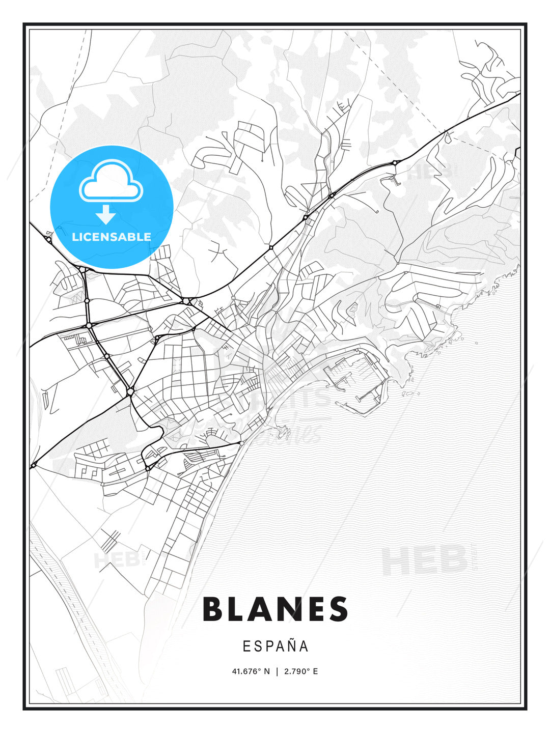 Blanes, Spain, Modern Map Print Template in Various Formats - HEBSTREITS