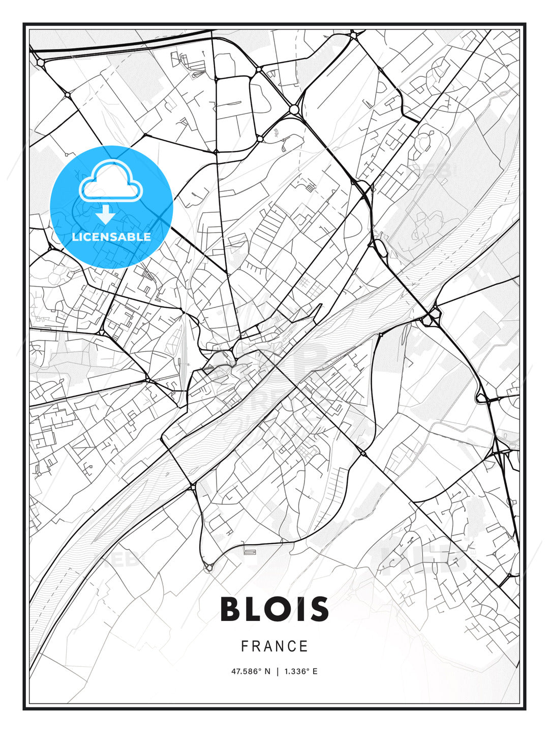 Blois, France, Modern Map Print Template in Various Formats - HEBSTREITS