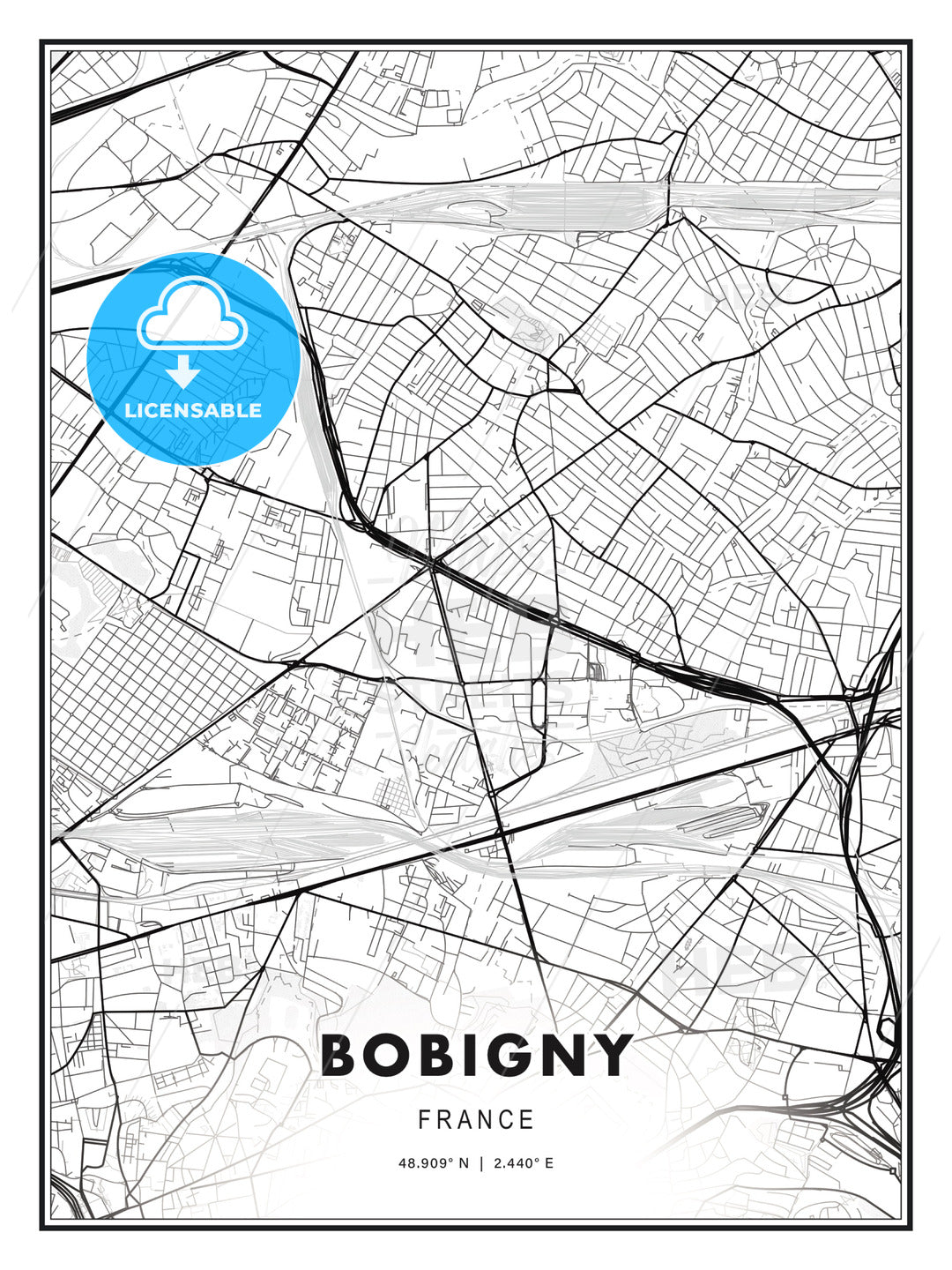Bobigny, France, Modern Map Print Template in Various Formats - HEBSTREITS