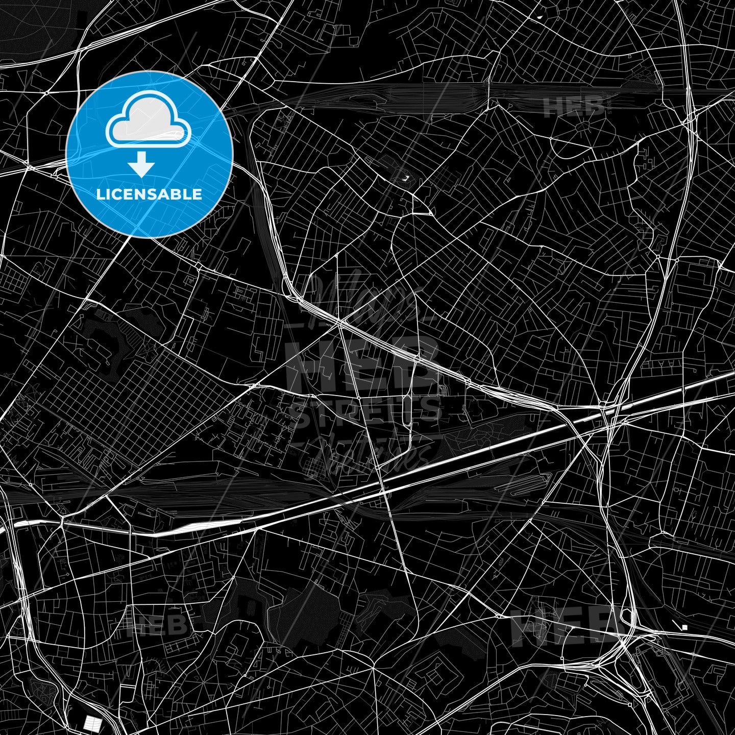 Bobigny, France PDF vector map black and white - HEBSTREITS