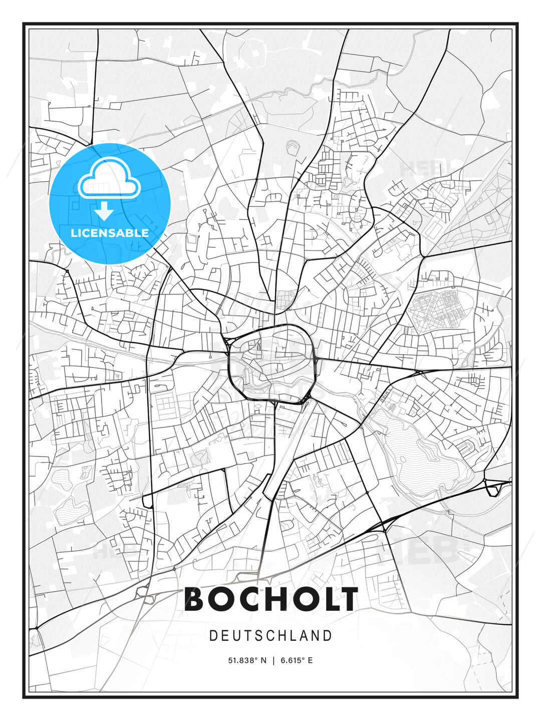 Bocholt, Germany, Modern Map Print Template in Various Formats - HEBSTREITS