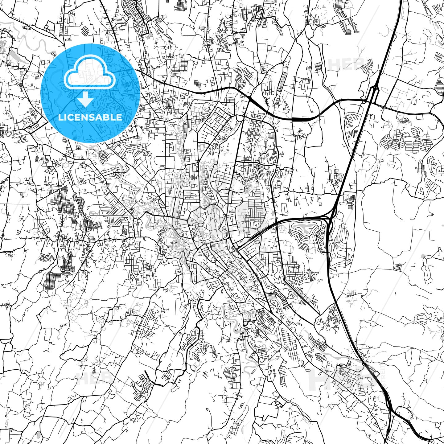 Bogor, West Java, Downtown City Map, Light – HEBSTREITS