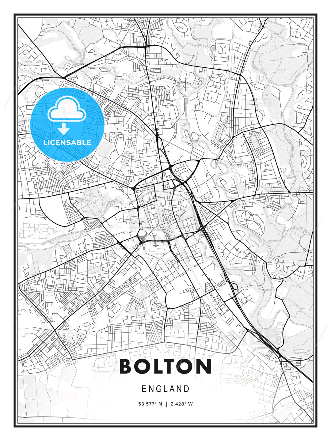 Bolton, England, Modern Map Print Template in Various Formats - HEBSTREITS