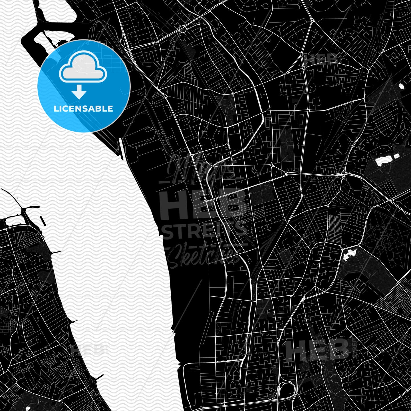 Bootle, England PDF vector map black and white - HEBSTREITS
