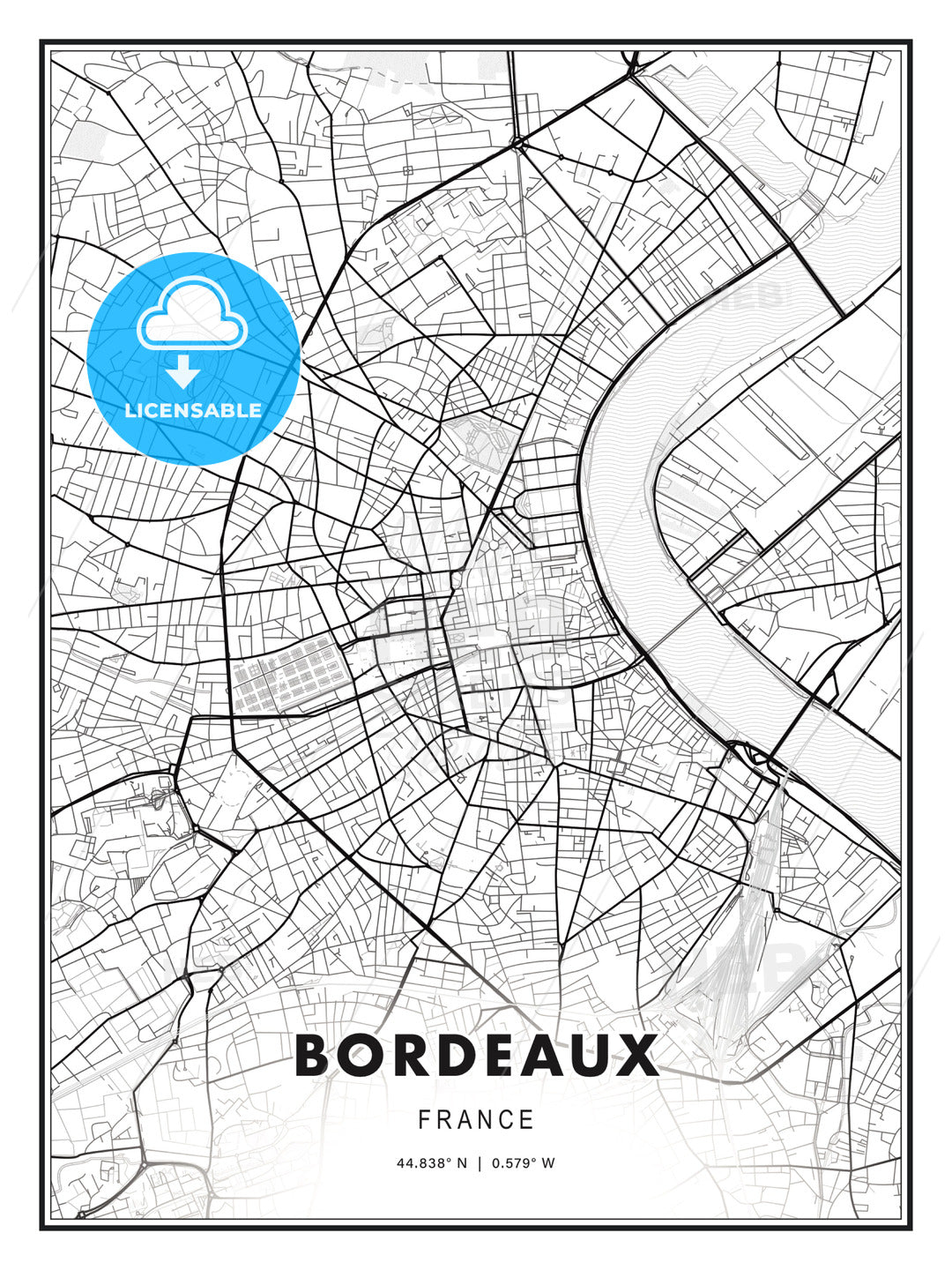 Bordeaux, France, Modern Map Print Template in Various Formats - HEBSTREITS