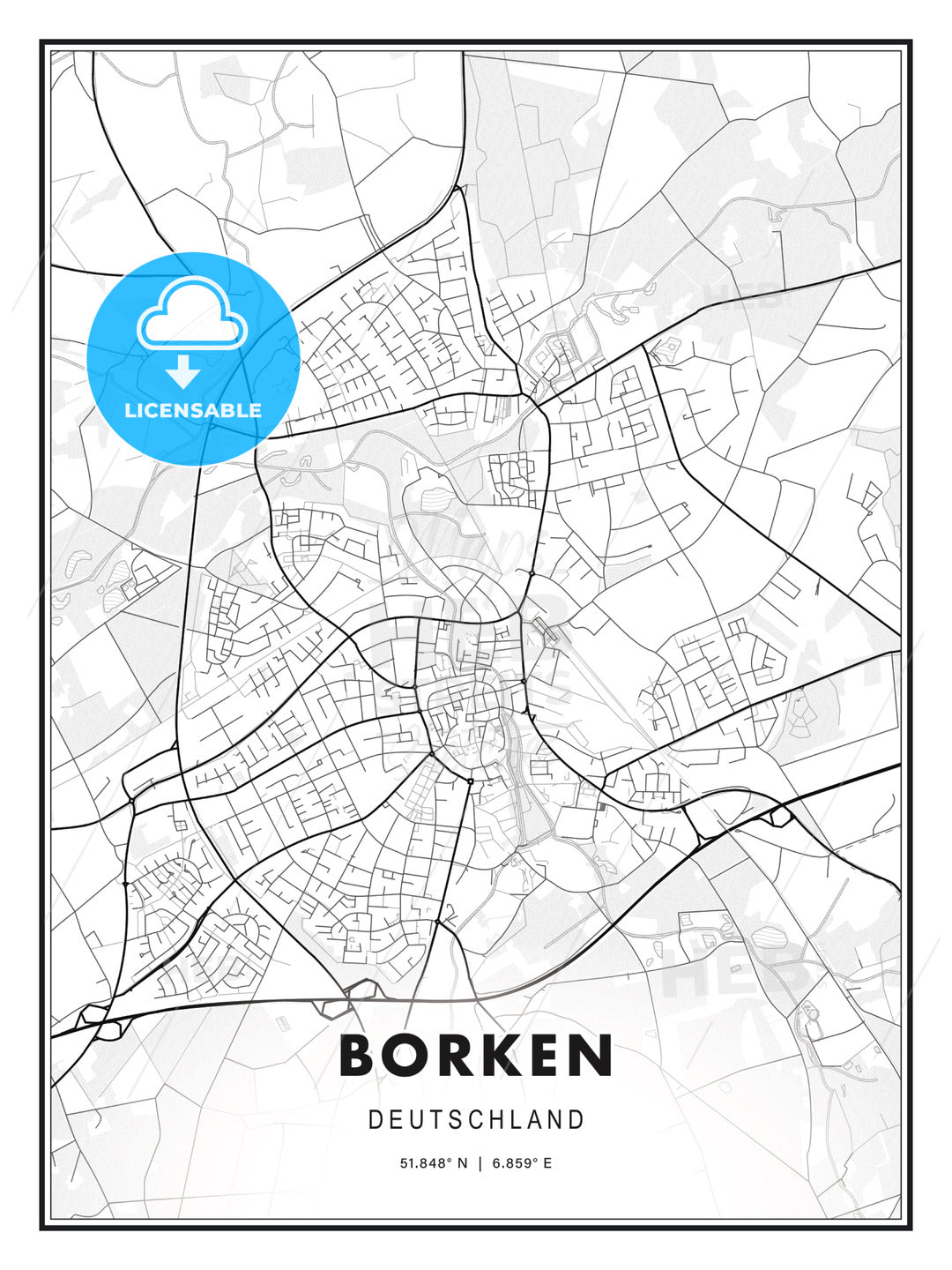 Borken, Germany, Modern Map Print Template in Various Formats - HEBSTREITS