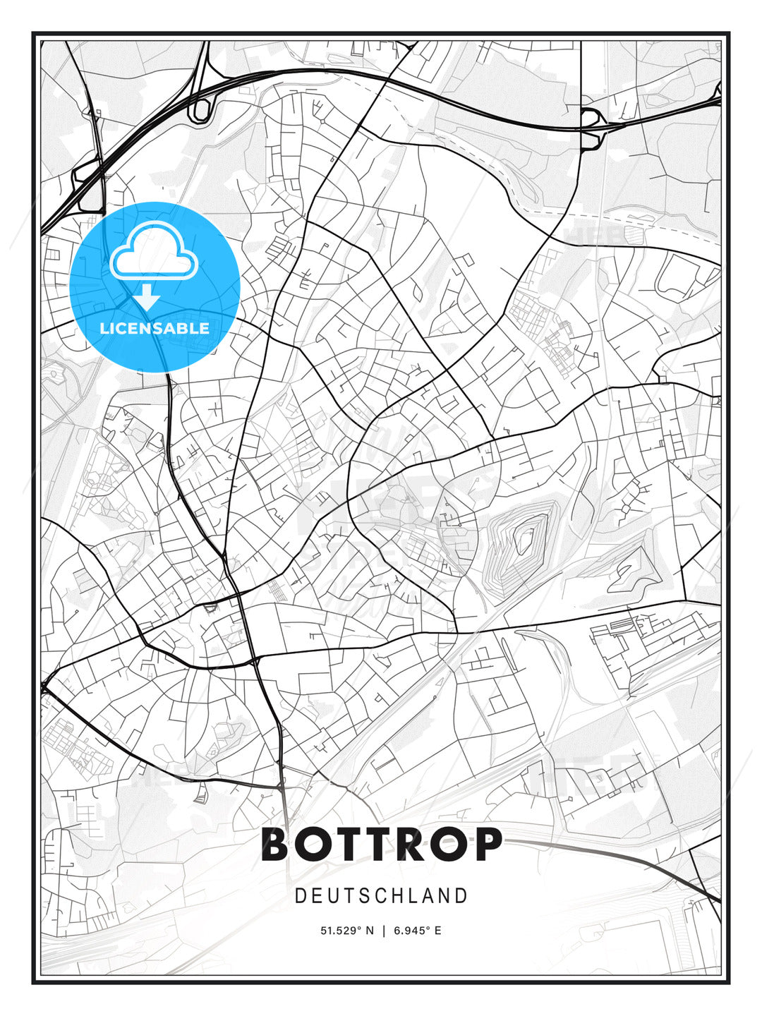 Bottrop, Germany, Modern Map Print Template in Various Formats - HEBSTREITS