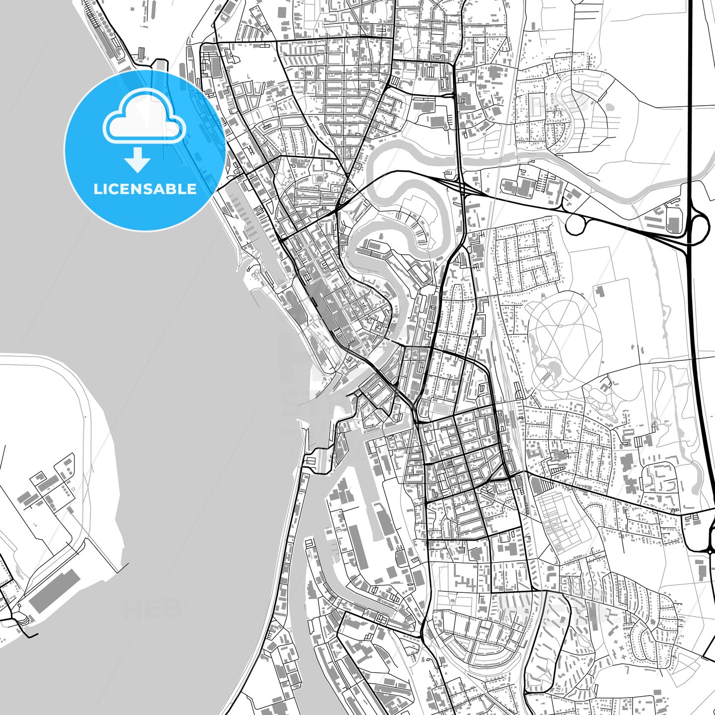 Bremerhaven, Germany, Vector Map With Buildings – HEBSTREITS