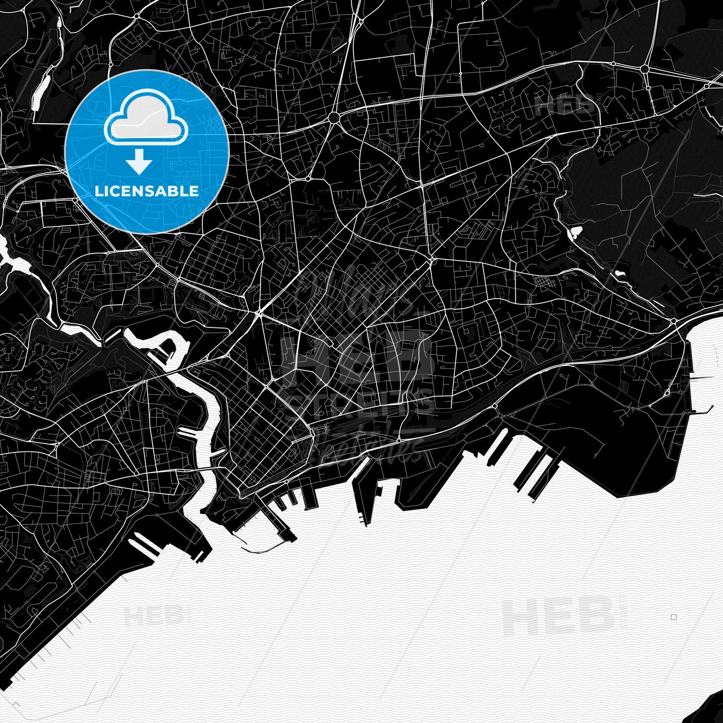 Brest, France Pdf Vector Map Black And White – HEBSTREITS