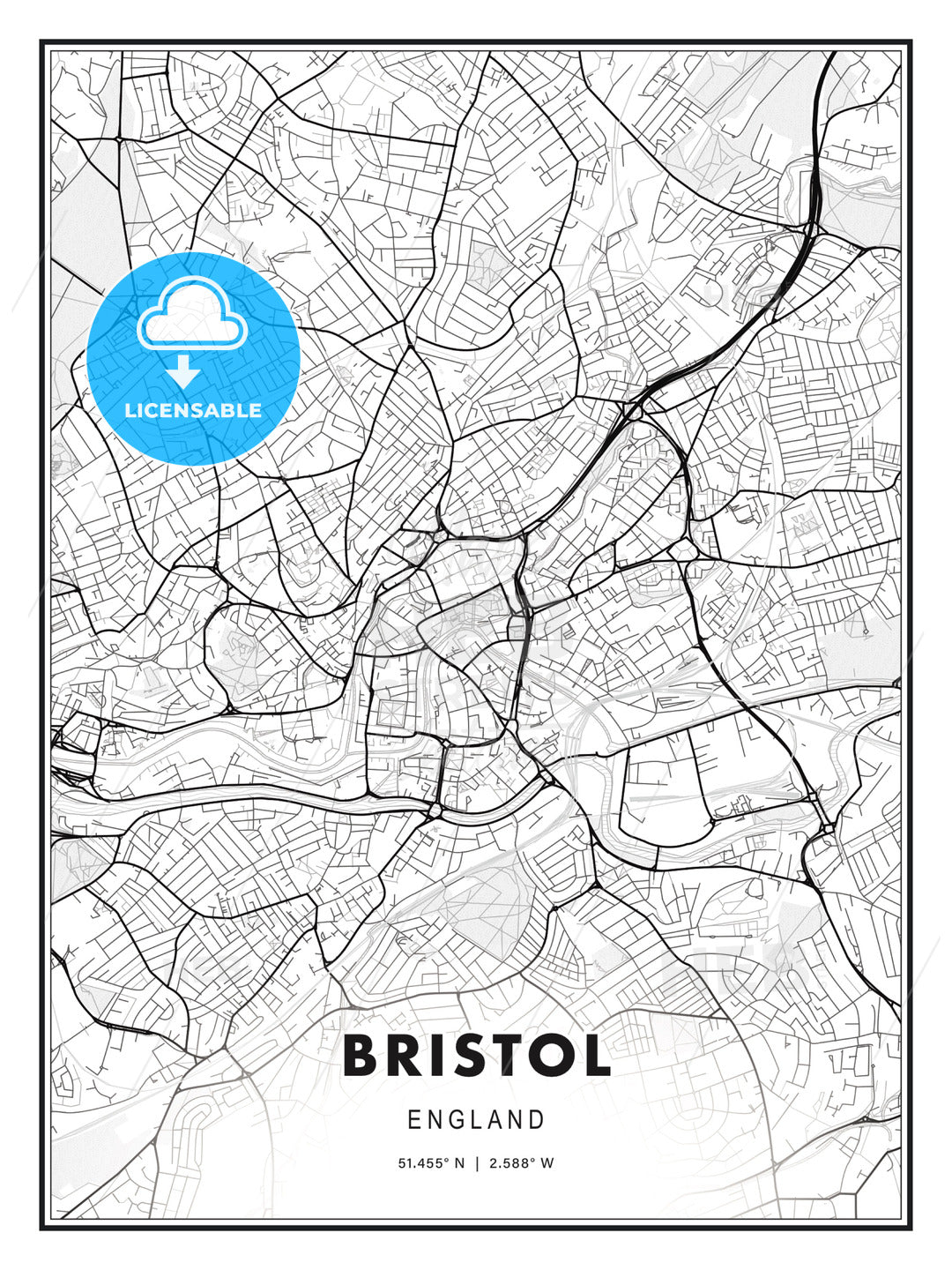 Bristol, England, Modern Map Print Template in Various Formats - HEBSTREITS