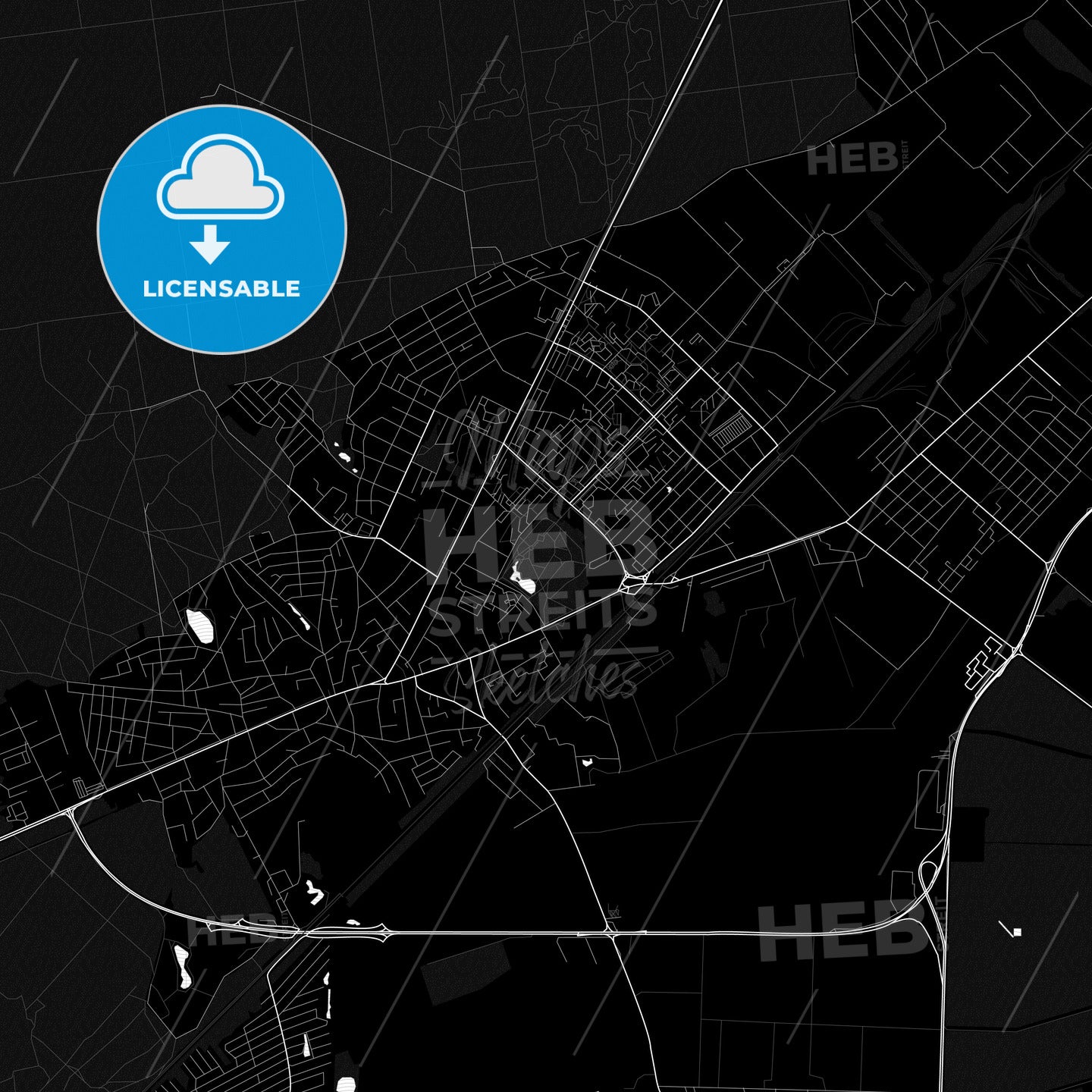 Brovary, Ukraine PDF vector map black and white - HEBSTREITS