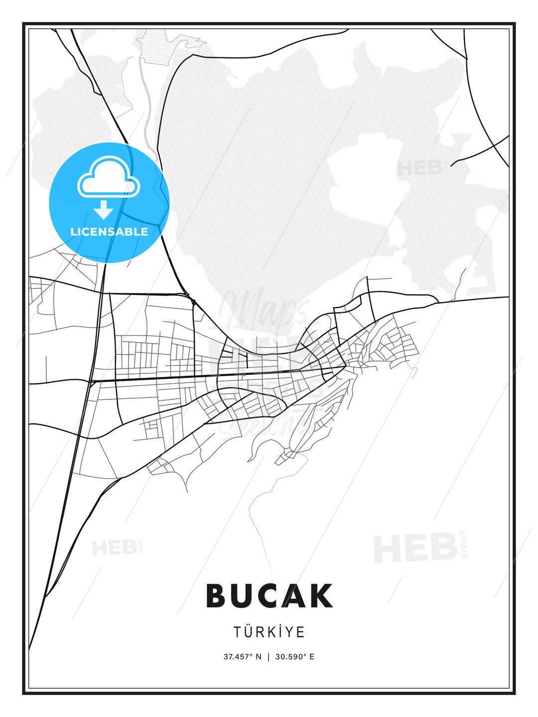 Bucak, Turkey, Modern Map Print Template in Various Formats - HEBSTREITS