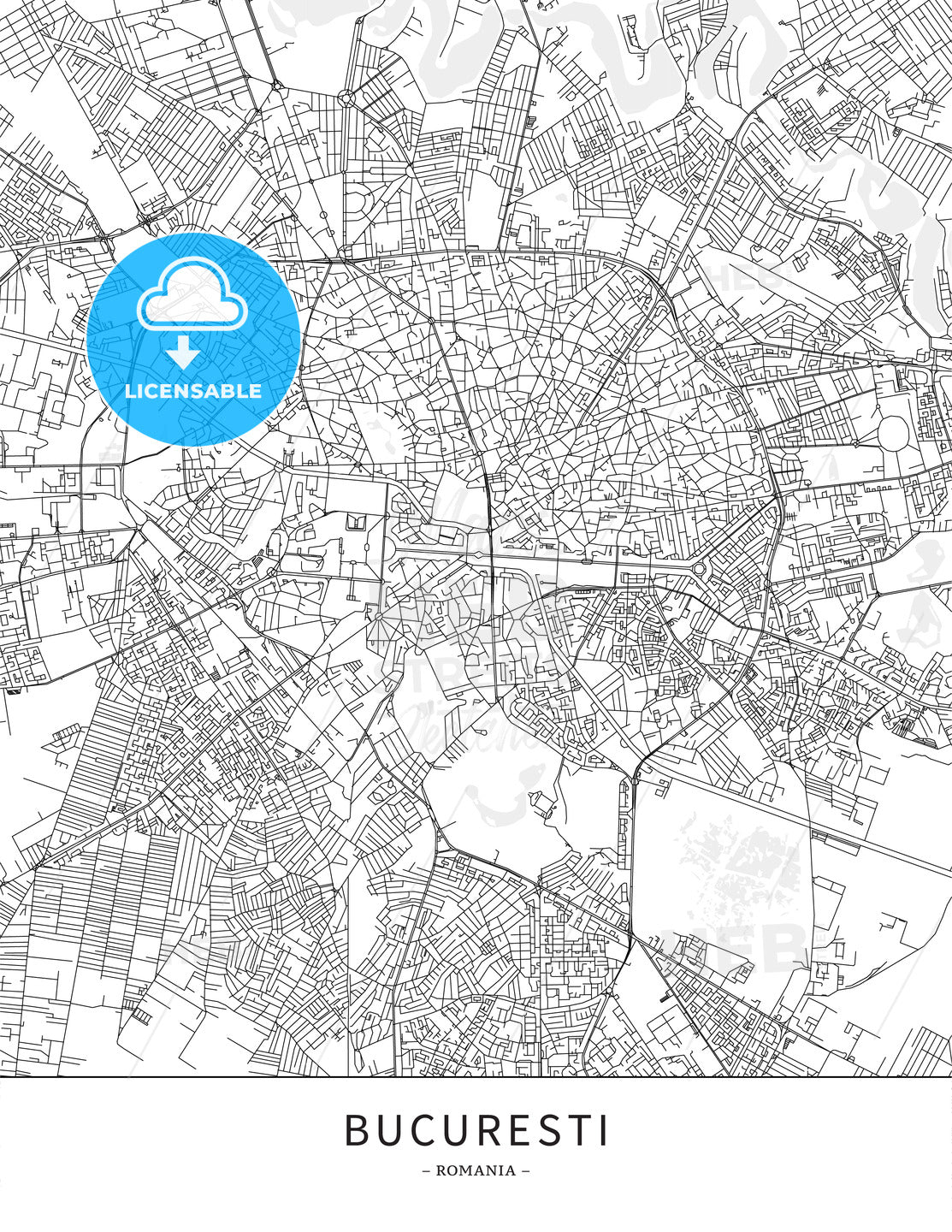 Bucuresti, Romania, Map Poster Borderless Print Template – HEBSTREITS
