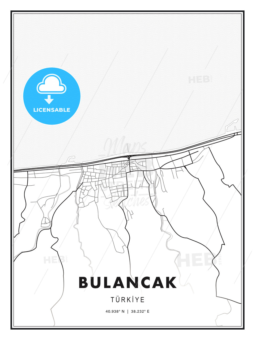 Bulancak, Turkey, Modern Map Print Template in Various Formats - HEBSTREITS
