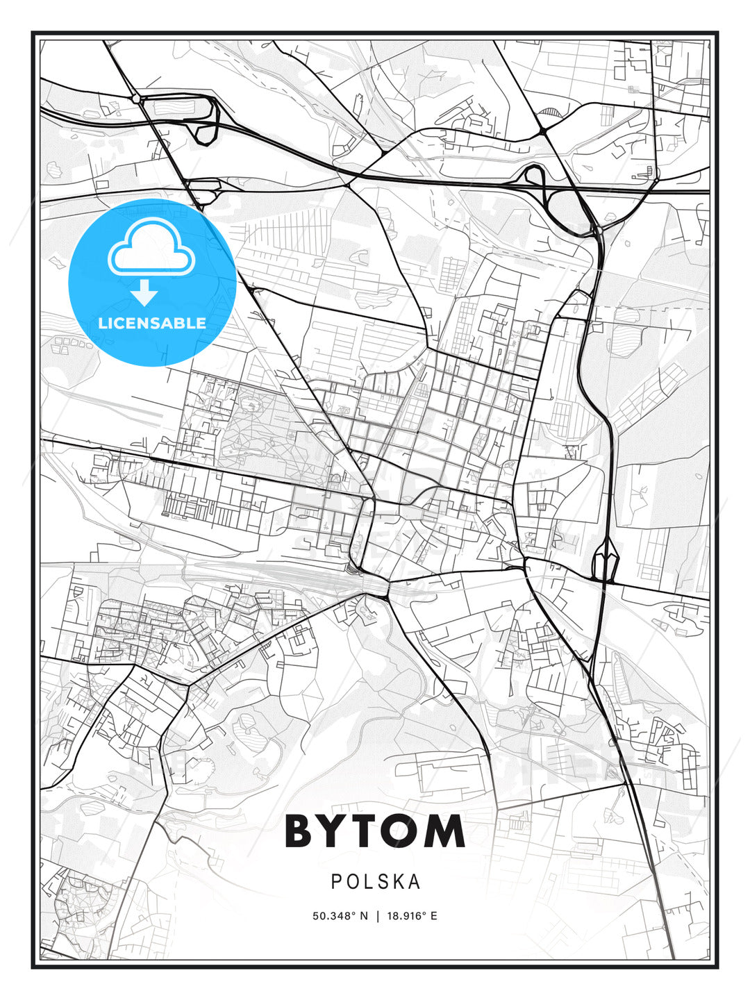 Bytom, Poland, Modern Map Print Template in Various Formats - HEBSTREITS