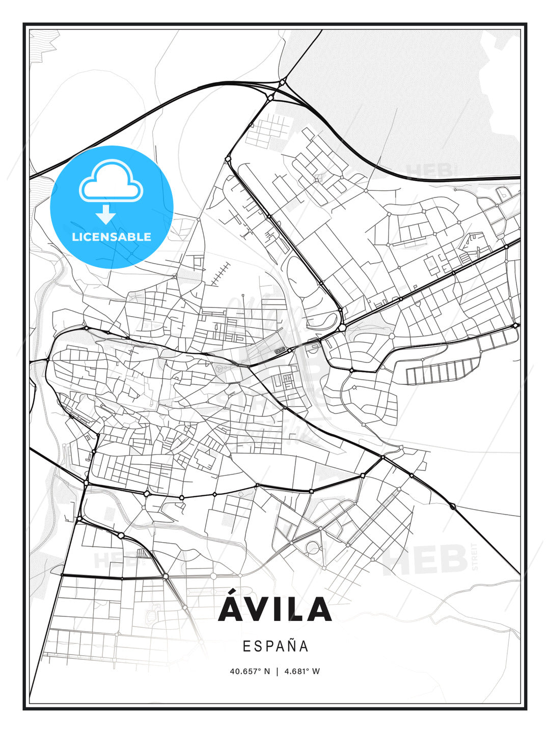 Ávila, Spain, Modern Map Print Template in Various Formats - HEBSTREITS