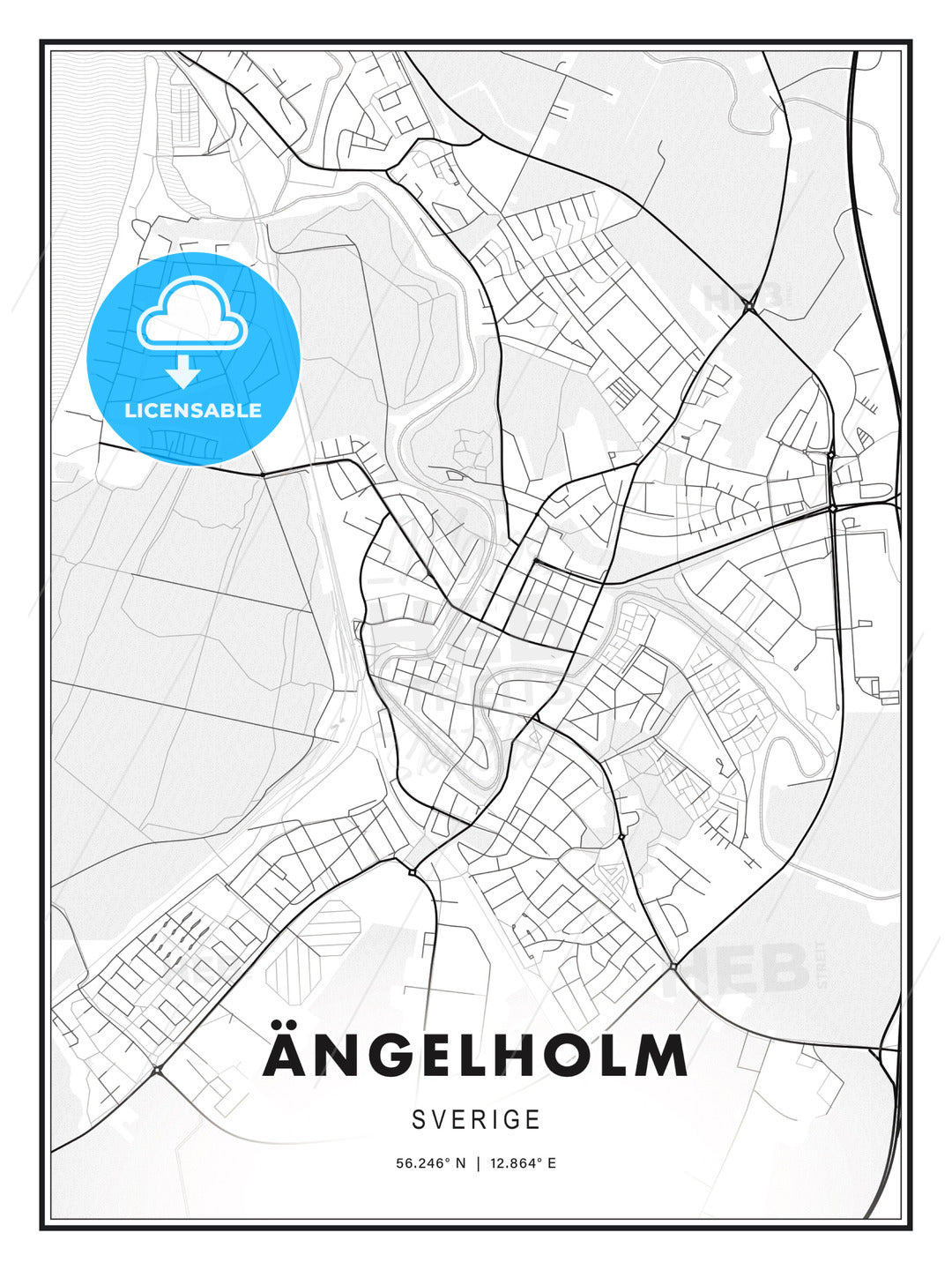 Ängelholm, Sweden, Modern Map Print Template in Various Formats ...