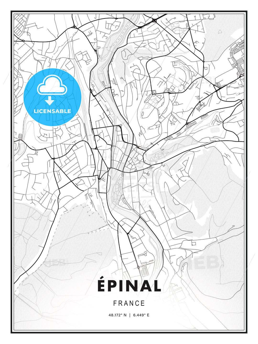 Épinal, France, Modern Map Print Template in Various Formats - HEBSTREITS