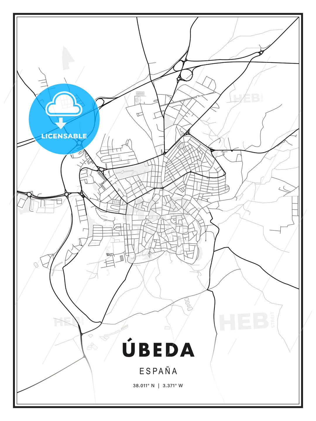 Úbeda, Spain, Modern Map Print Template in Various Formats - HEBSTREITS