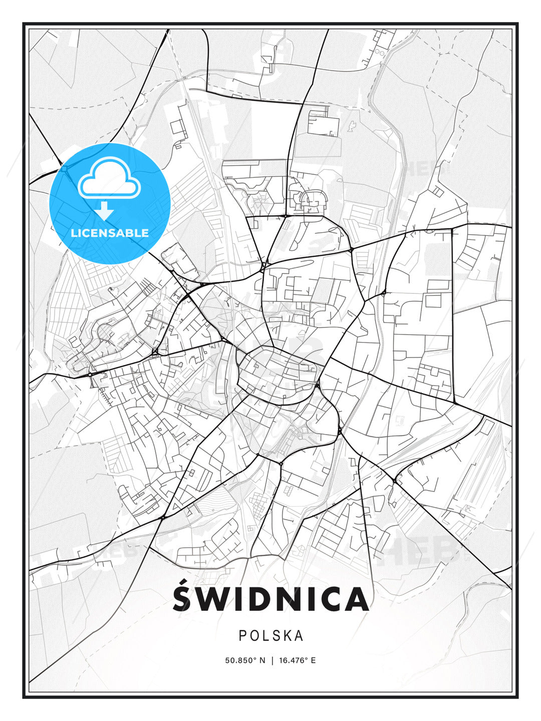 Świdnica, Poland, Modern Map Print Template in Various Formats - HEBSTREITS
