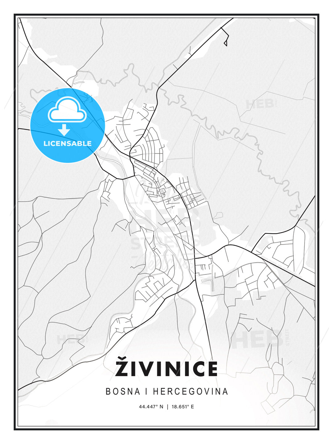 Živinice, Bosnia and Herzegovina, Modern Map Print Template in Various ...