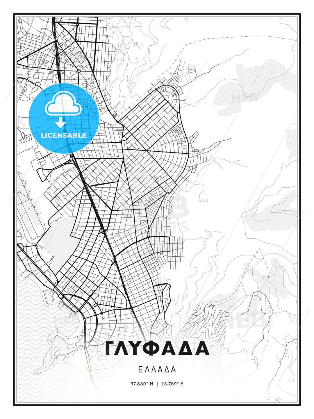 ΓΛΥΦΑΔΑ / Glyfada, Greece, Modern Map Print Template in Various Formats ...