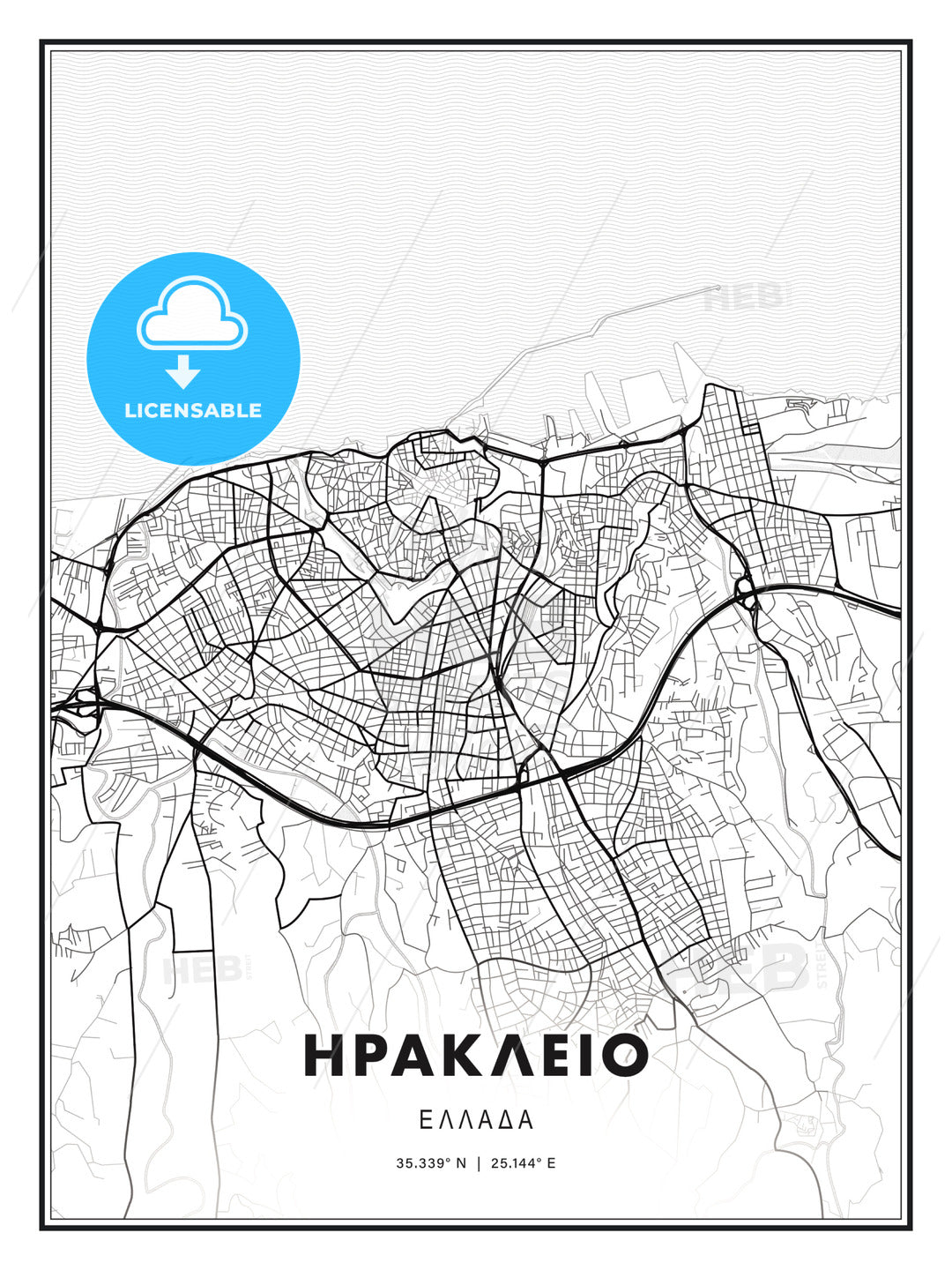 ΗΡΑΚΛΕΙΟ / Heraklion, Greece, Modern Map Print Template in Various ...