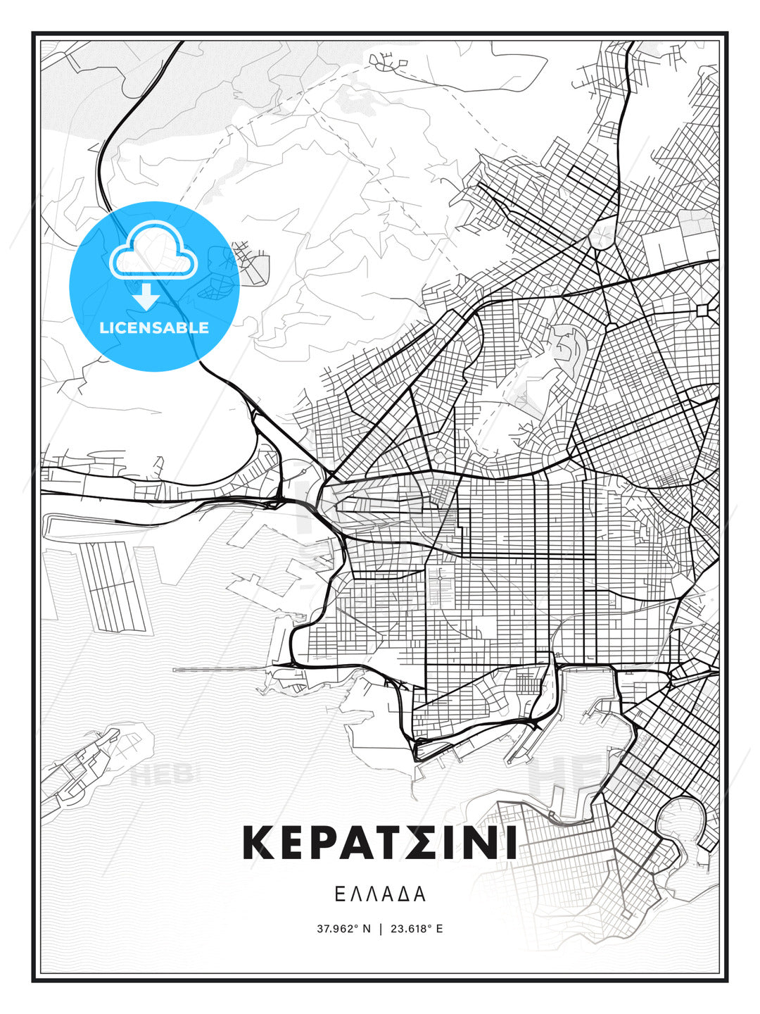ΚΕΡΑΤΣΙΝΙ / Keratsini, Greece, Modern Map Print Template in Various ...