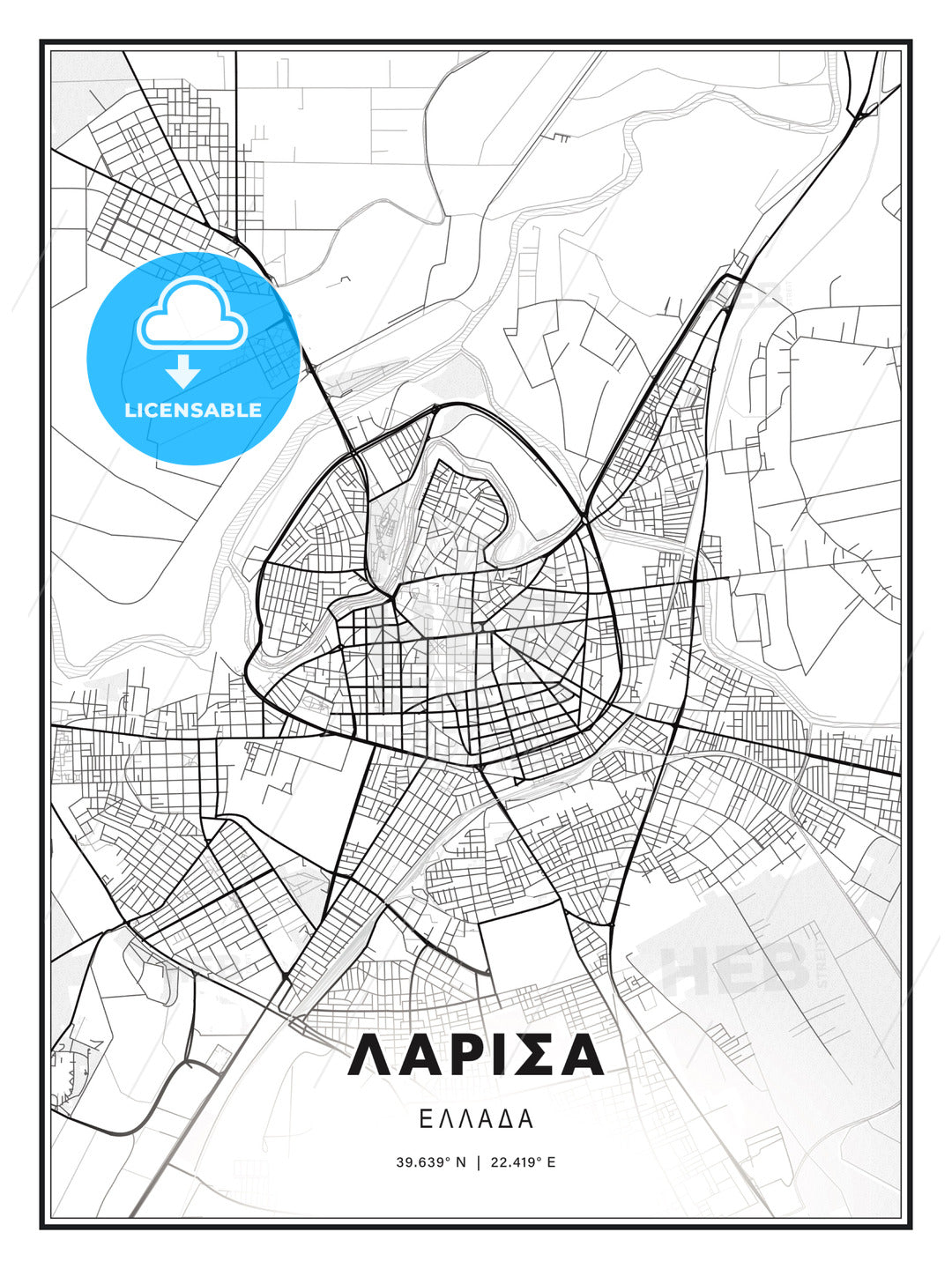 ΛΑΡΙΣΑ / Larissa, Greece, Modern Map Print Template in Various Formats ...