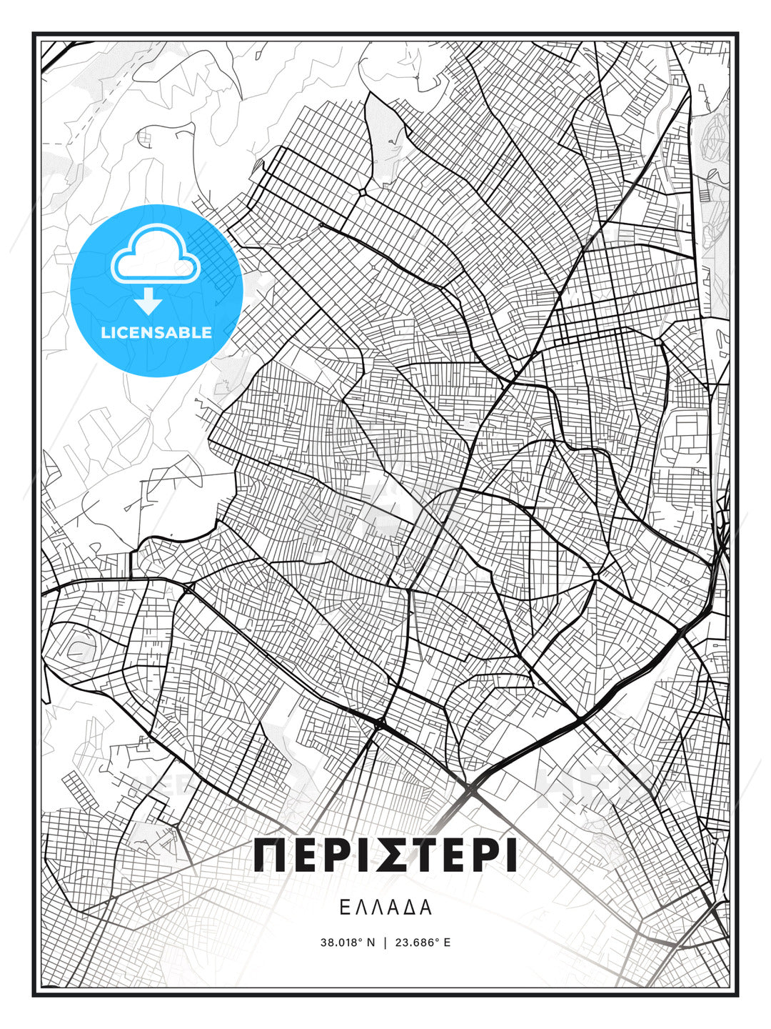 ΠΕΡΙΣΤΕΡΙ / Peristeri, Greece, Modern Map Print Template in Various ...