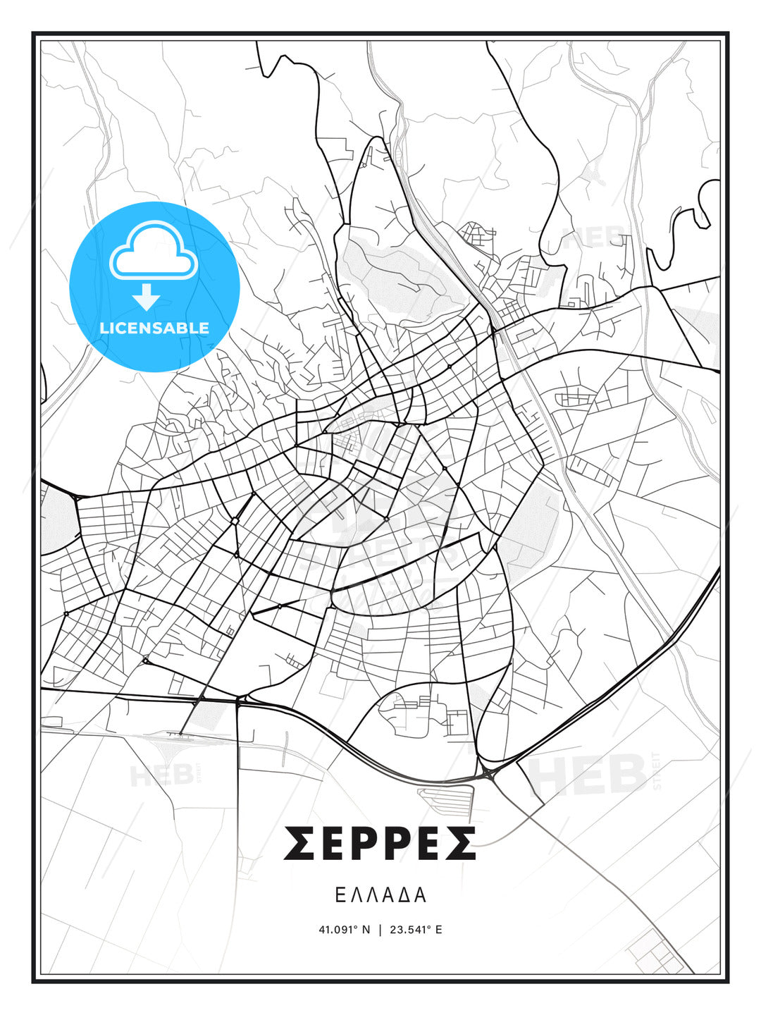 ΣΕΡΡΕΣ / Serres, Greece, Modern Map Print Template in Various Formats ...