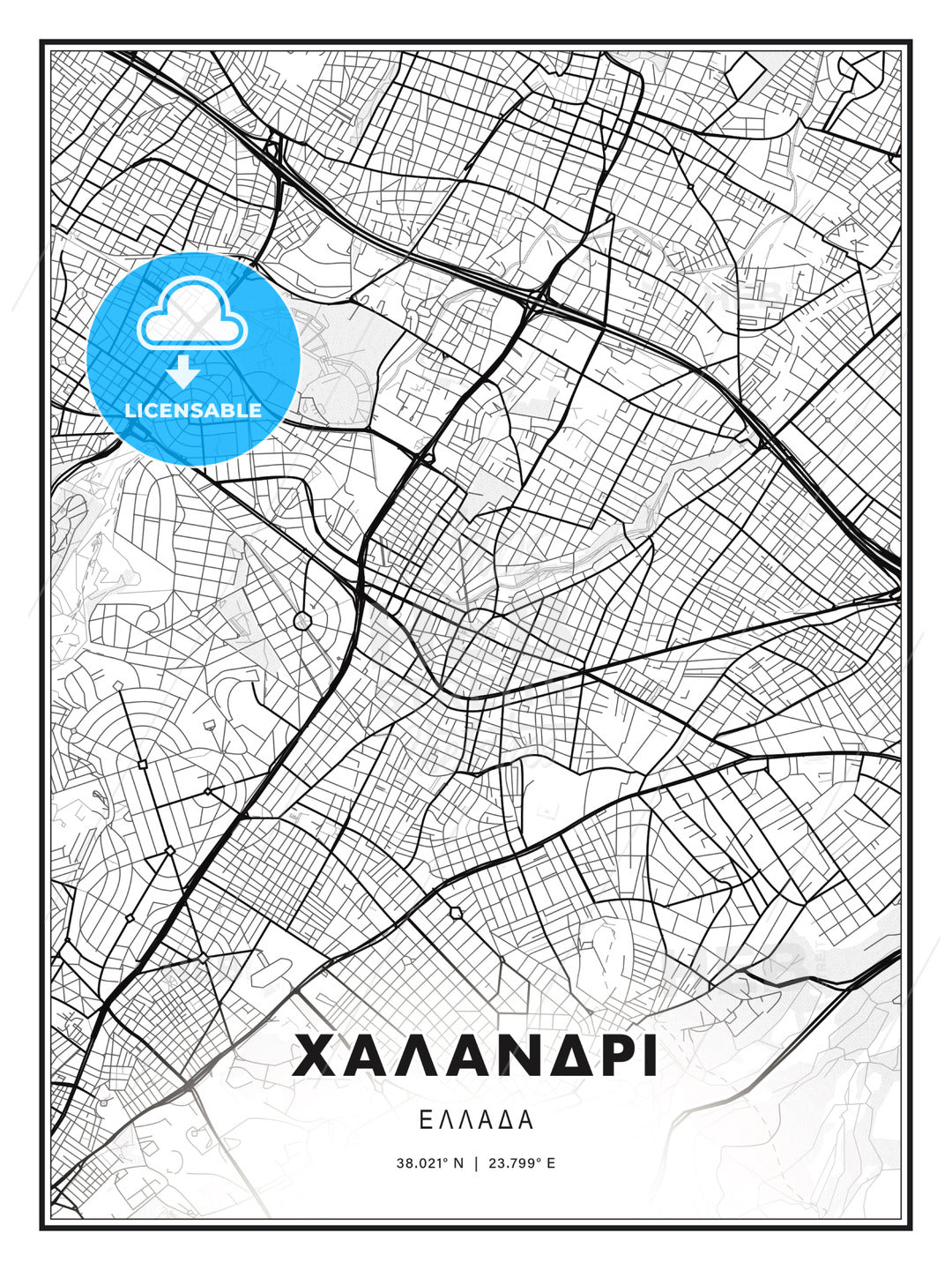 ΧΑΛΑΝΔΡΙ / Chalandri, Greece, Modern Map Print Template in Various ...