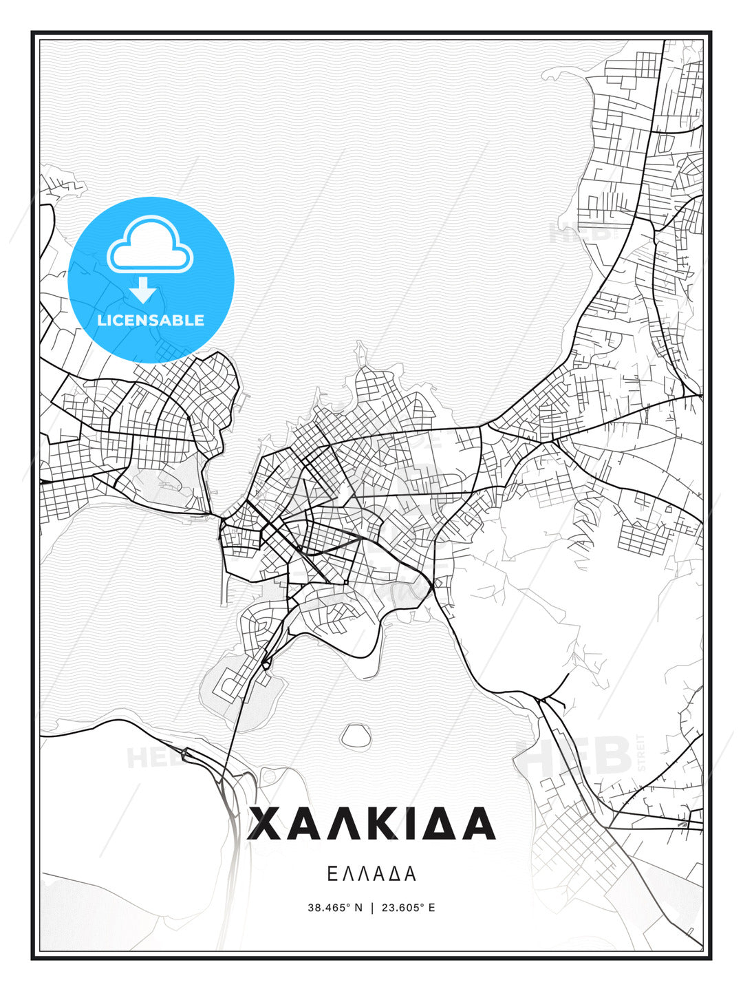 ΧΑΛΚΙΔΑ / Chalcis, Greece, Modern Map Print Template in Various Formats ...