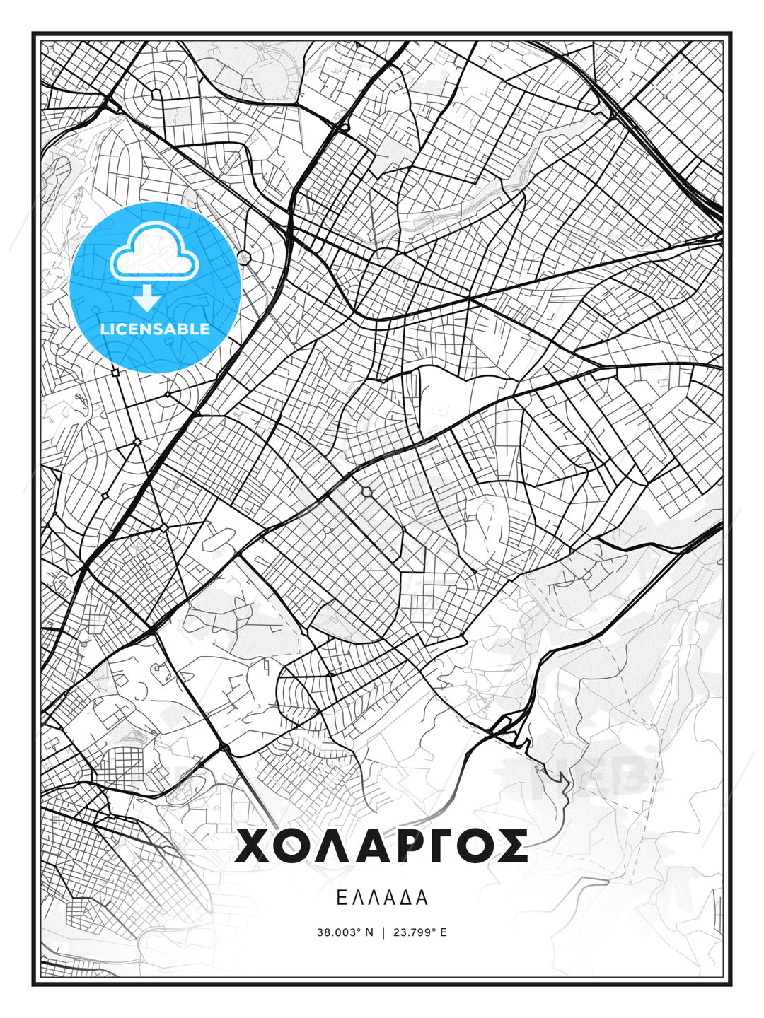 ΧΟΛΑΡΓΟΣ / Cholargos, Greece, Modern Map Print Template in Various ...