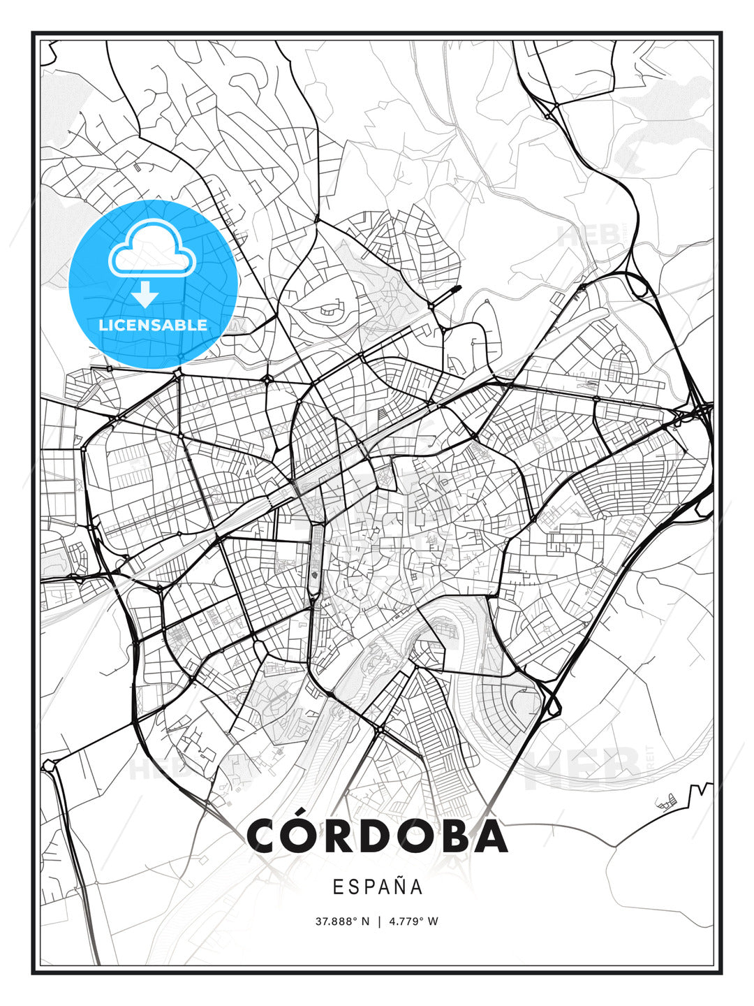 Córdoba, Spain, Modern Map Print Template in Various Formats - HEBSTREITS