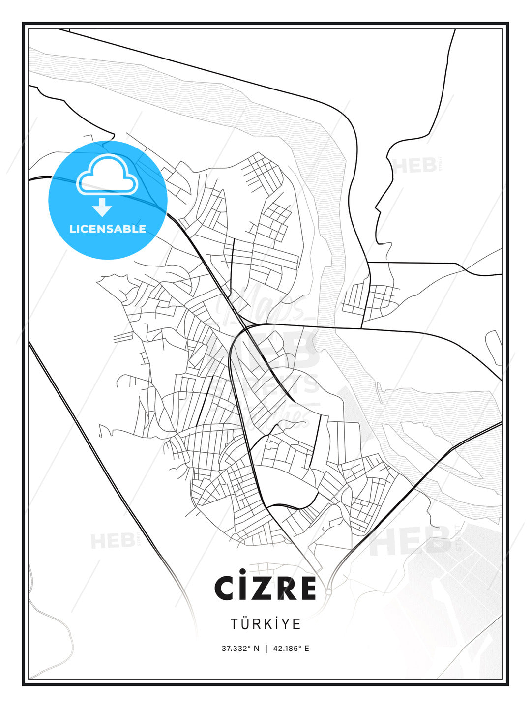CİZRE / Cizre, Turkey, Modern Map Print Template in Various Formats ...