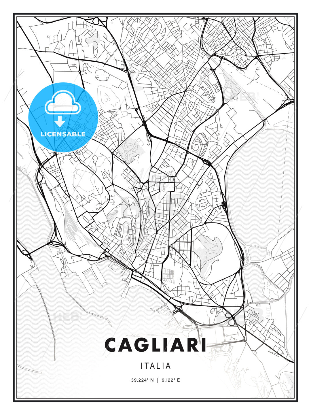 Cagliari, Italy, Modern Map Print Template in Various Formats - HEBSTREITS