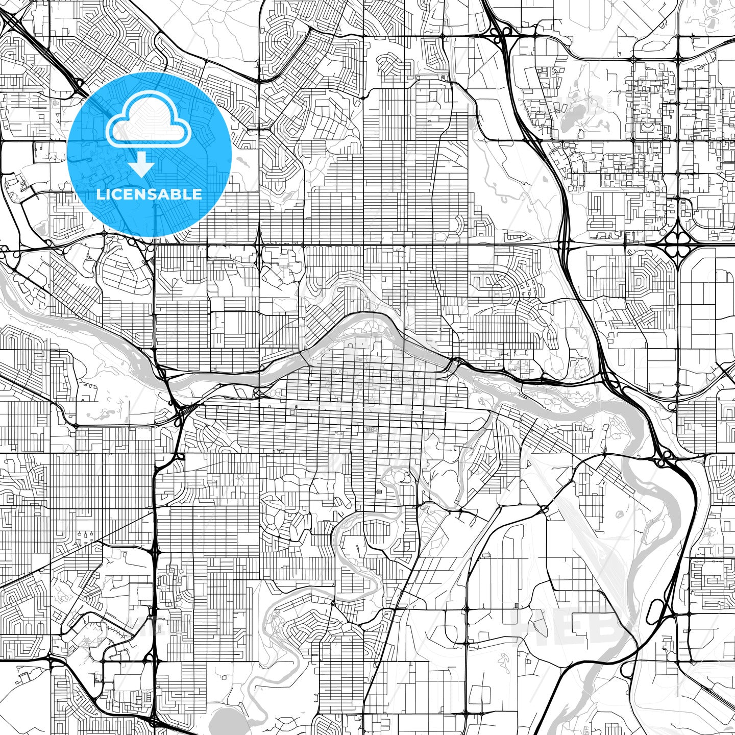 Calgary, Alberta, Downtown City Map, Light – HEBSTREITS
