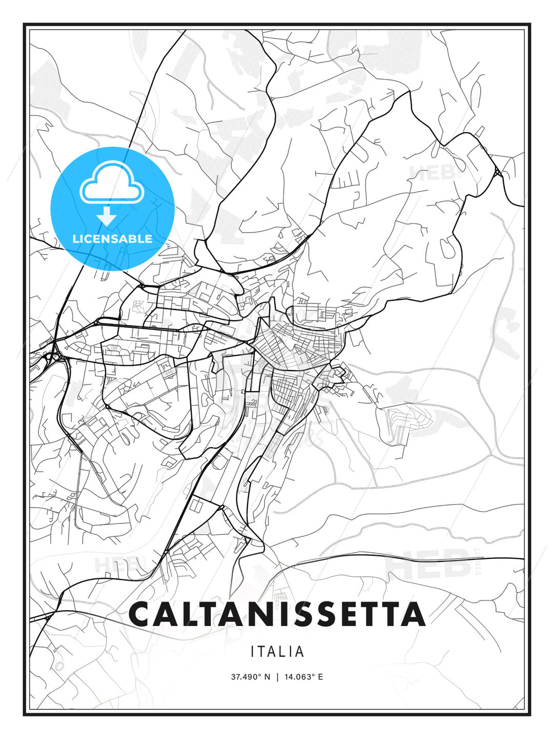 Caltanissetta, Italy, Modern Map Print Template in Various Formats ...