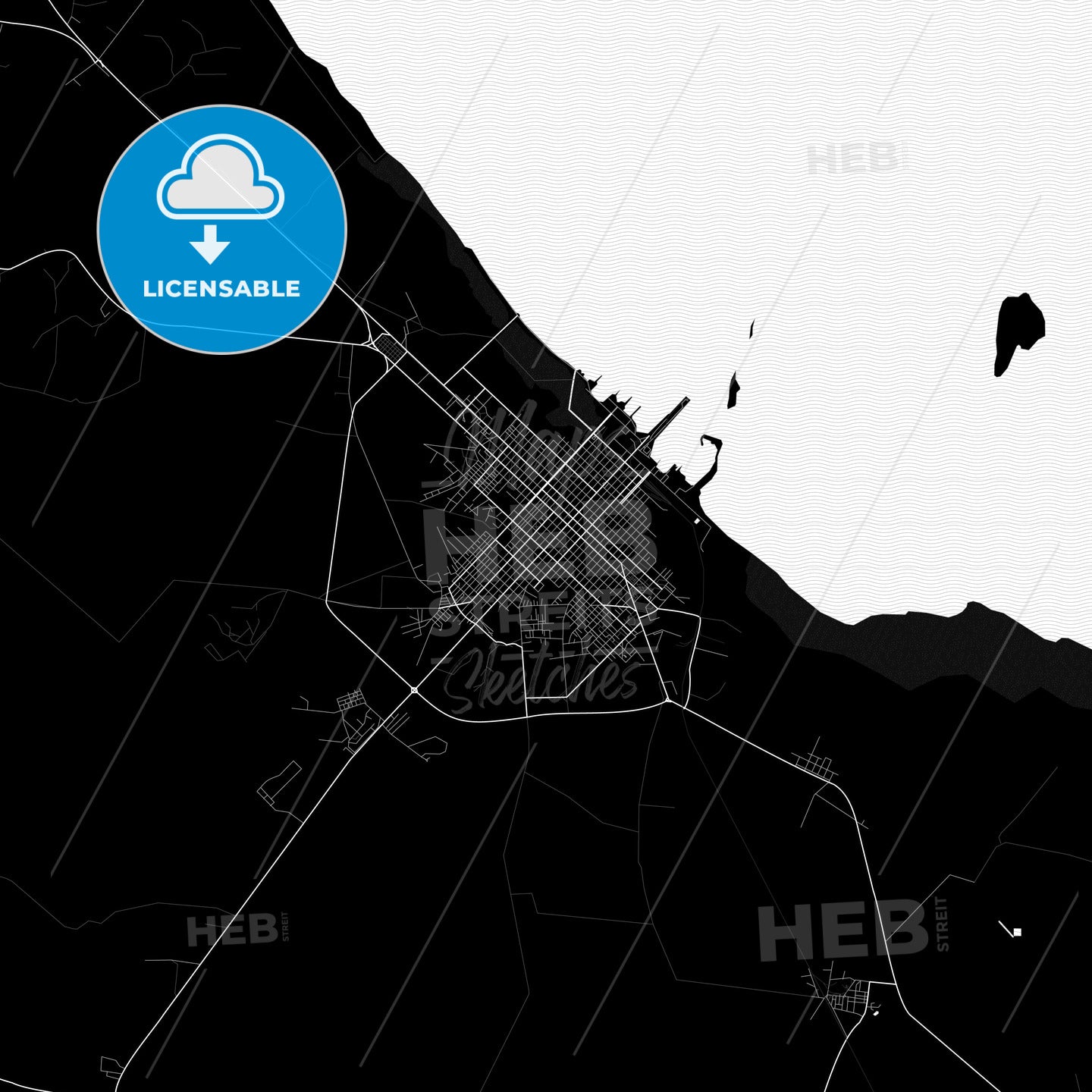 Cárdenas, Cuba Pdf Vector Map Black And White – HEBSTREITS