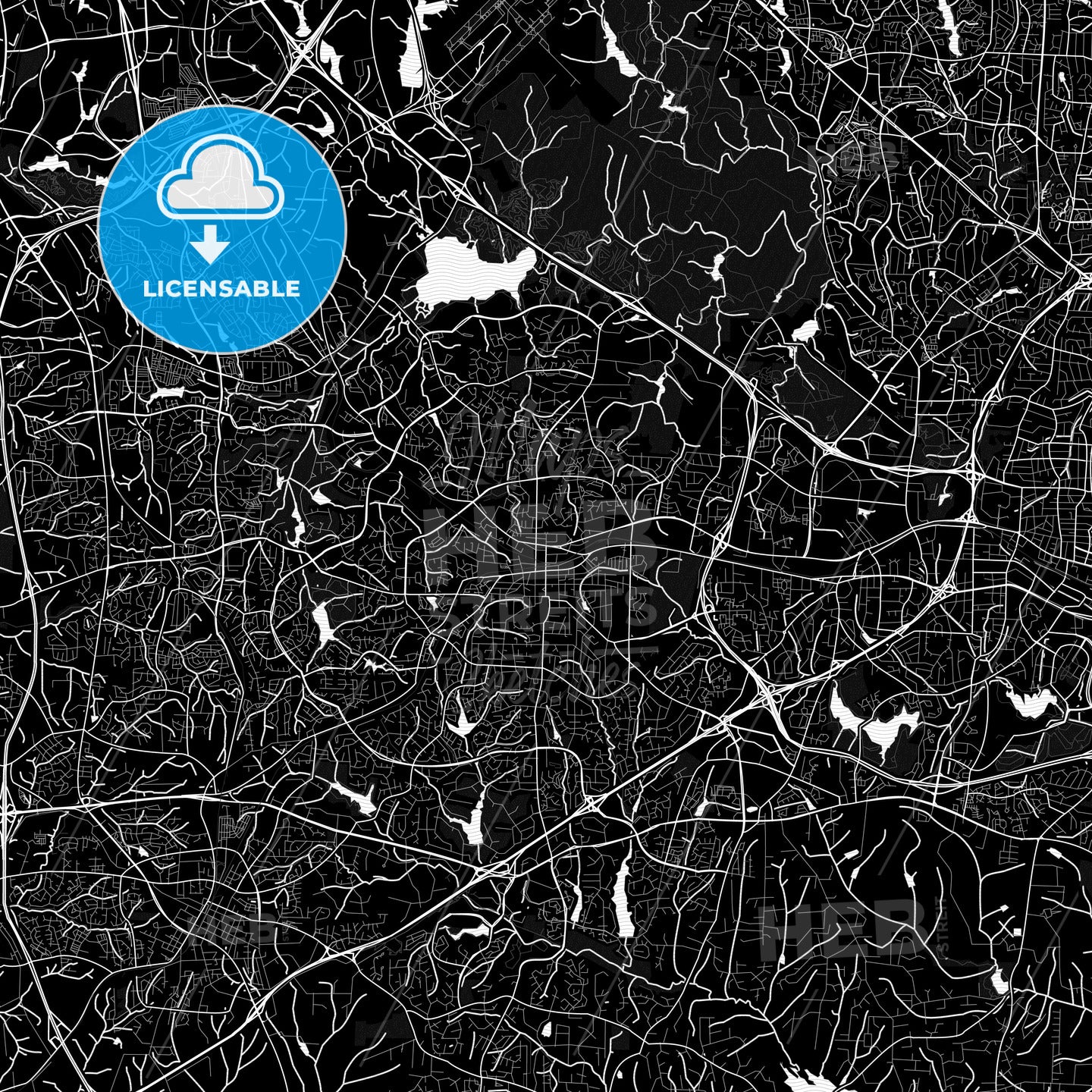 Cary, North Carolina, United States, Pdf Vector Map Black And White ...